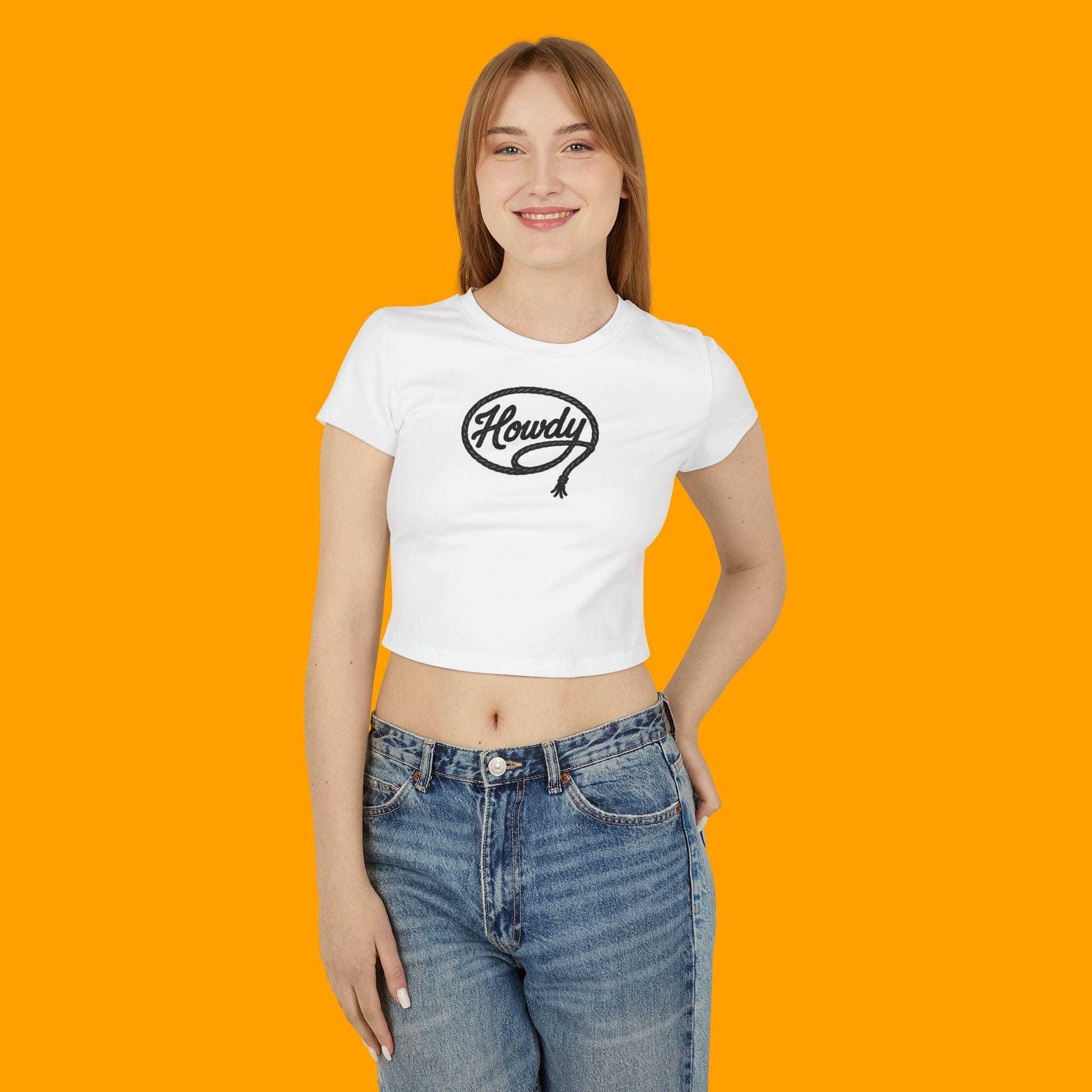 Howdy Women's Baby Tee - Western Rope Script Crop Top - Cute Cowgirl ...