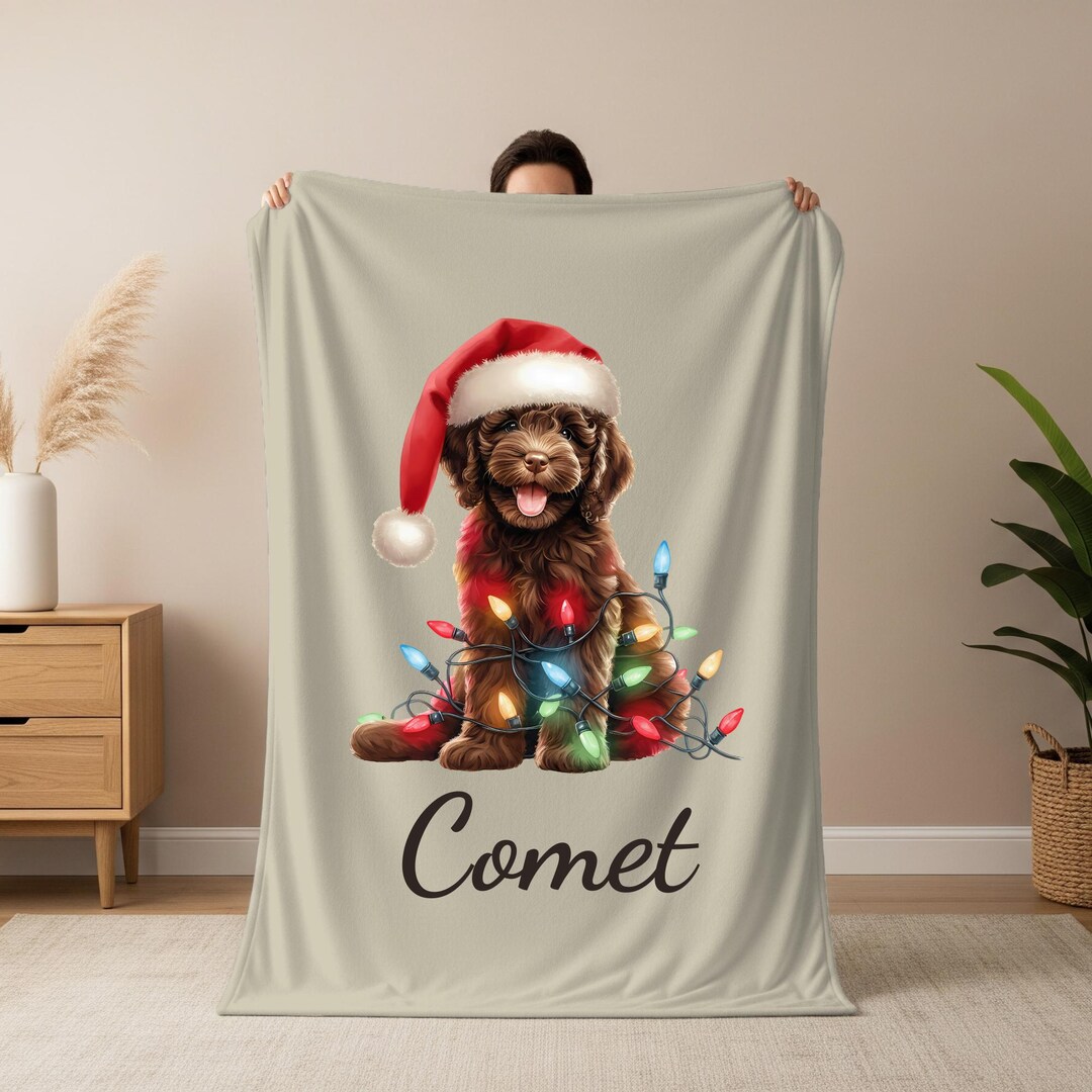 Christmas Velveteen Blanket, Goldendoodle Labradoodle Throw, Xmas Gift ...