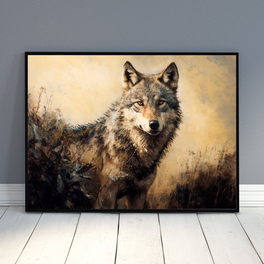 Wolf Oil Painting Vintage Print, Vintage Art, Printable Art, Rustic Art ...