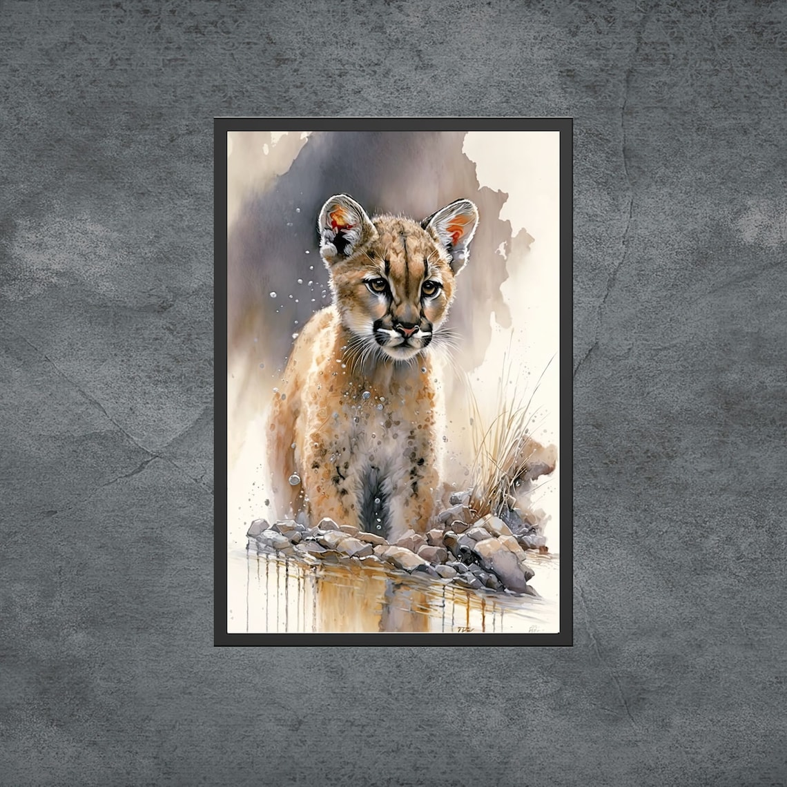 Puma Cub Water Color Painting, Housewarming Gift, Digital Art, Digital ...
