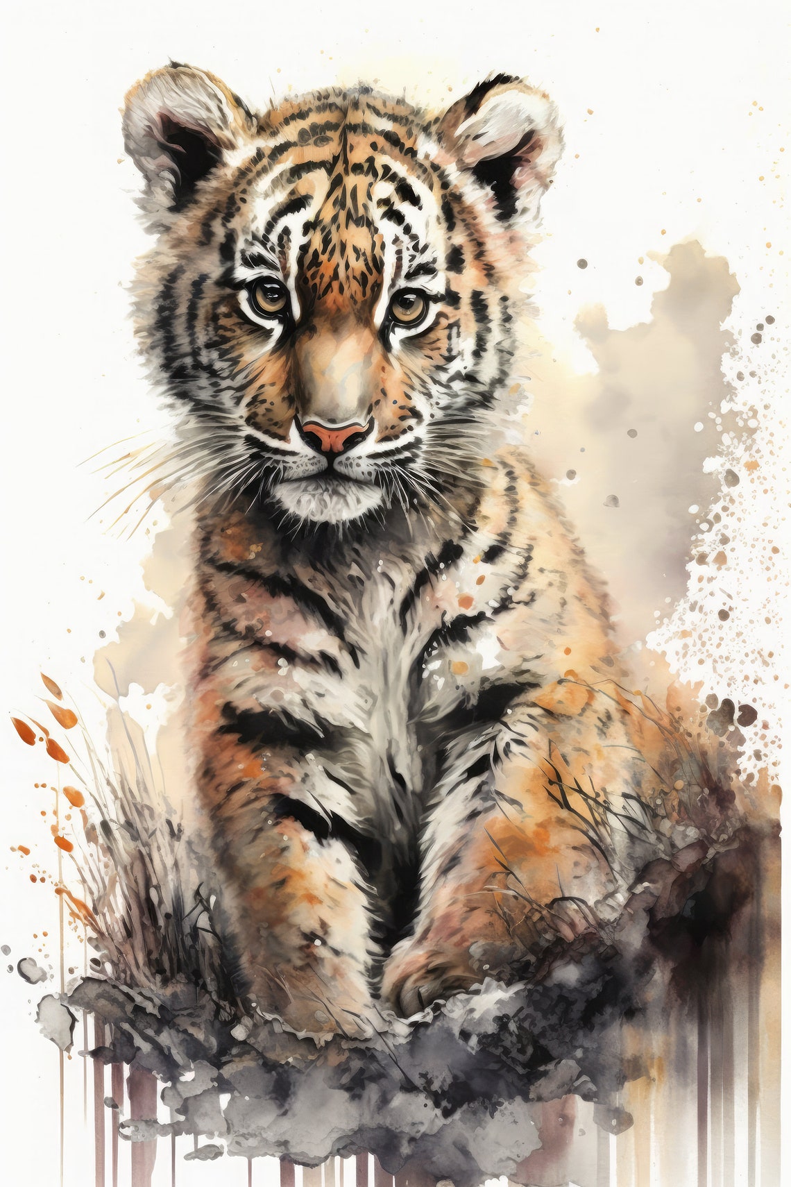 Tiger Cub Water Color Painting, Housewarming Gift, Digital Art, Digital ...