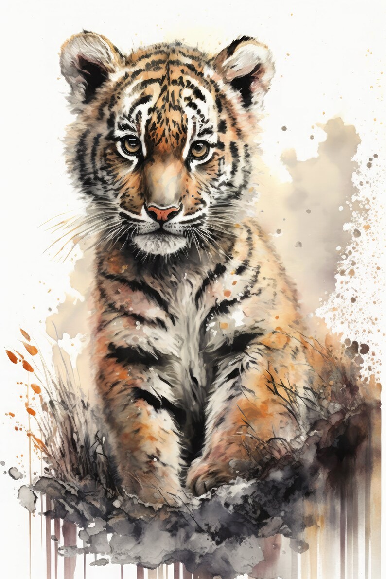 Tiger Cub Water Color Painting Housewarming Gift Digital - Etsy Australia