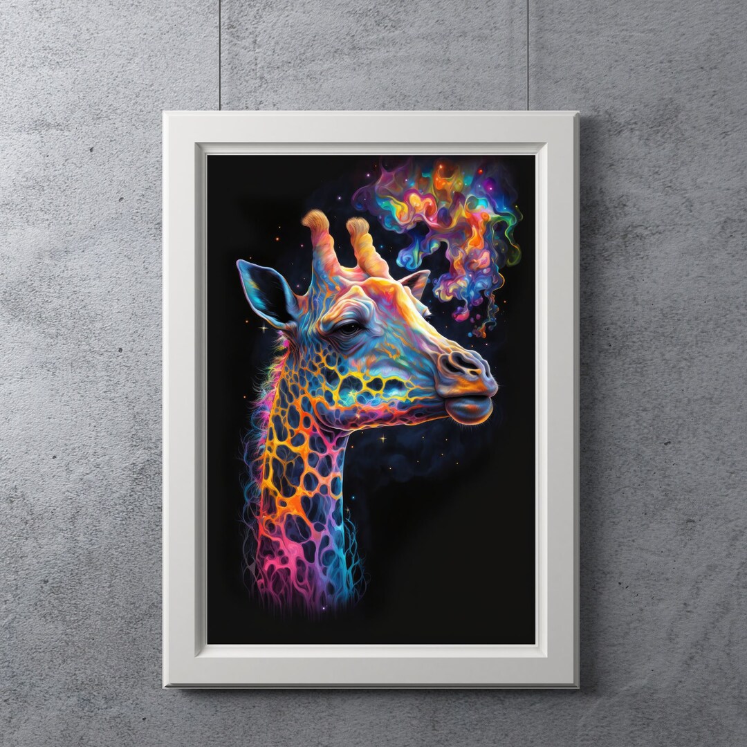 Psychedelic Giraffe Oil Painting, Digital Print, Ai Generated, Wall Art ...