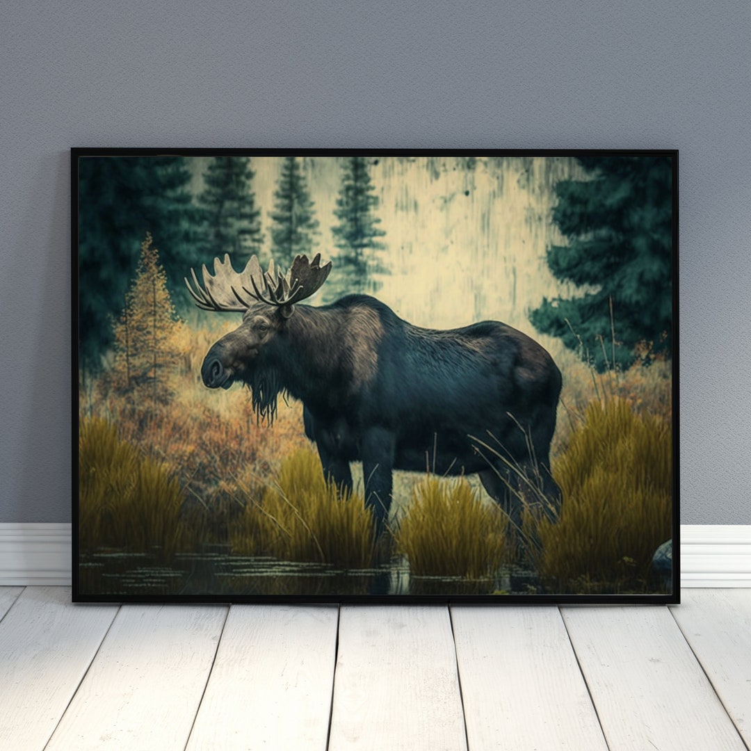Moose Oil Painting Vintage Print, Vintage Art, Printable Art, Rustic ...