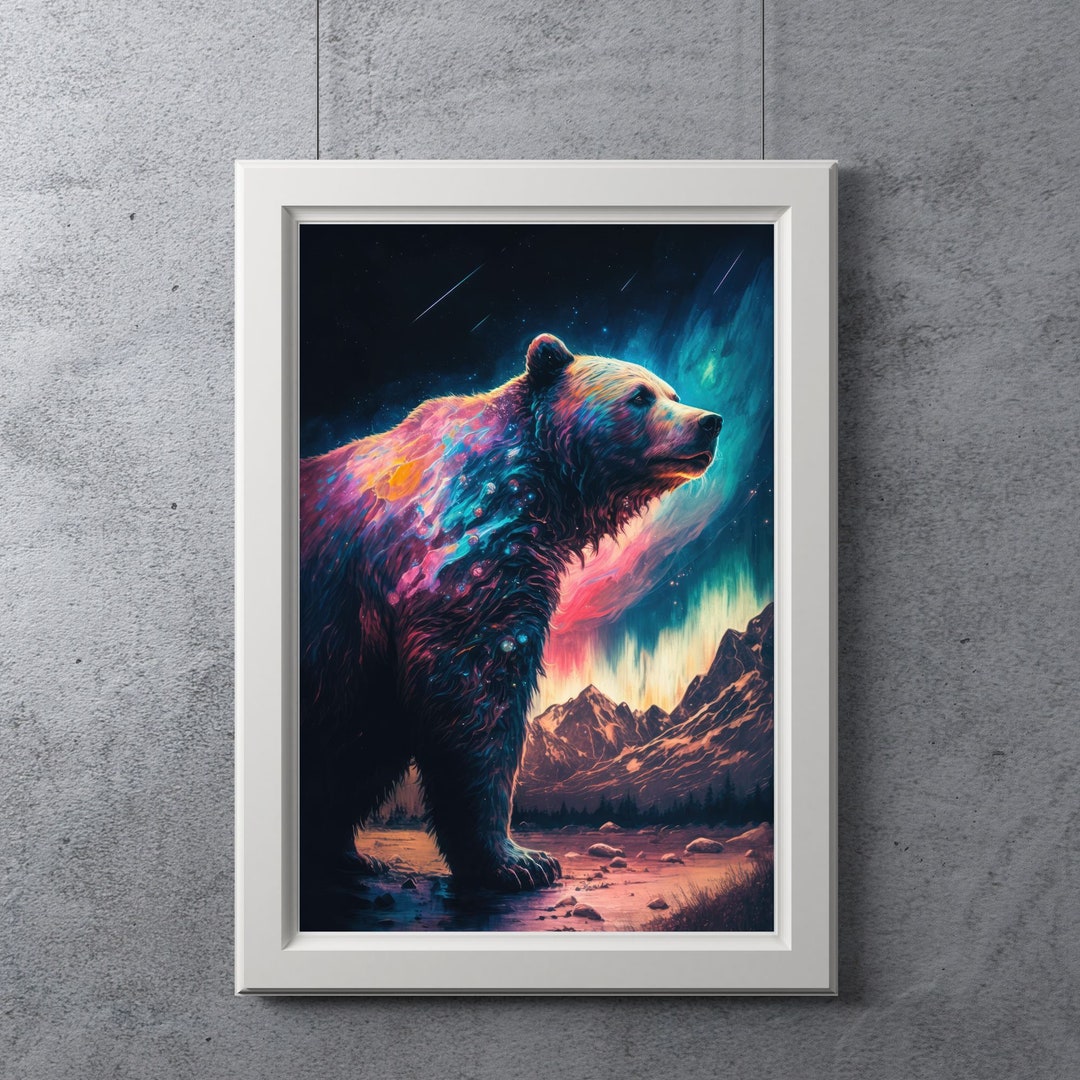 Psychedelic Bear Oil Painting, Digital Art Print, Ai Generated, Wall ...