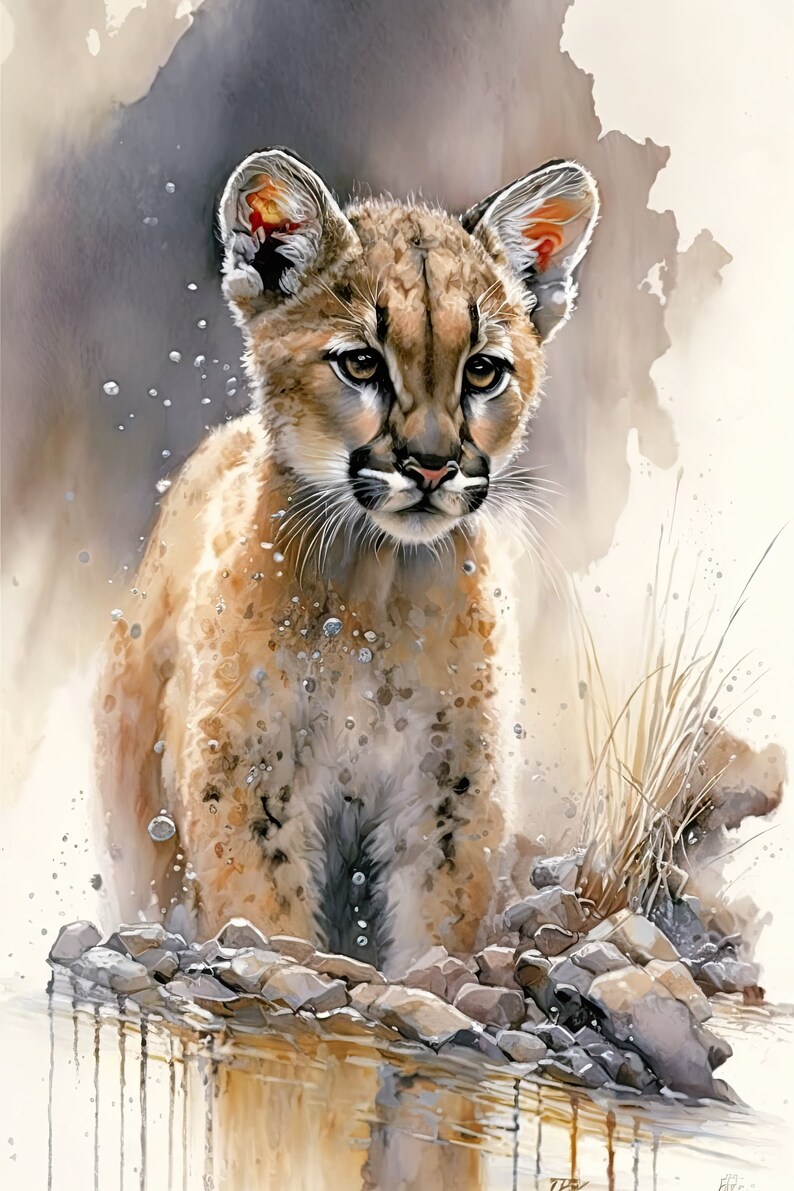 Puma Cub Water Color Painting, Housewarming Gift, Digital Art, Digital ...