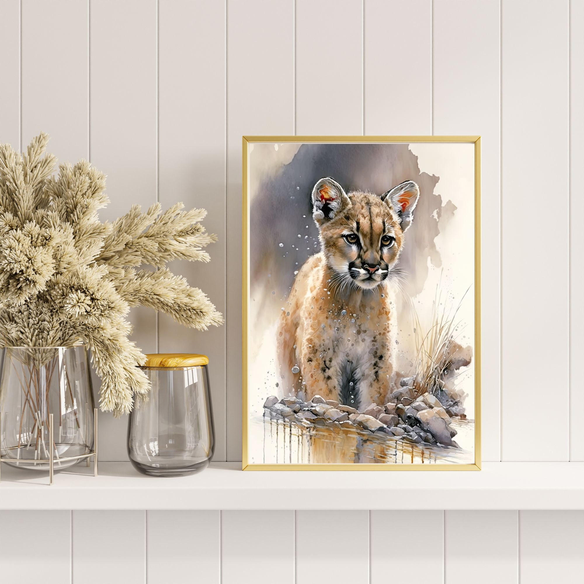 Puma Cub Water Color Painting, Housewarming Gift, Digital Art, Digital ...