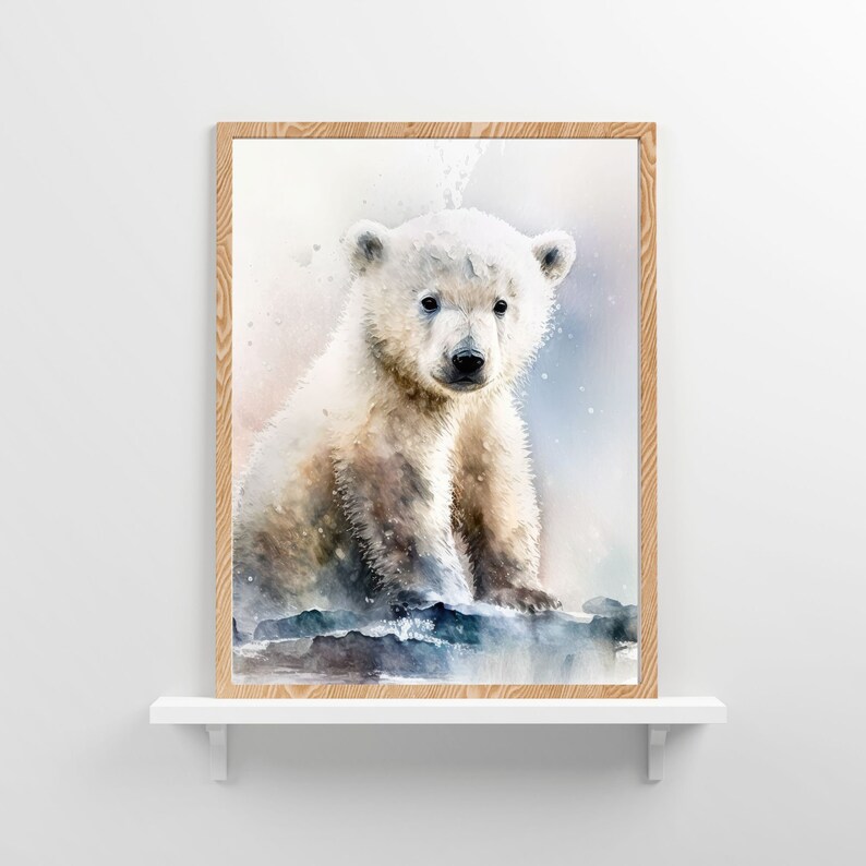Polar Bear Cub Water Color Painting, Housewarming Gift, Digital Print ...