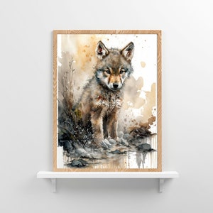 Wolf Cub Water Color Painting, Digital Print, Digital Art, Wall Art ...