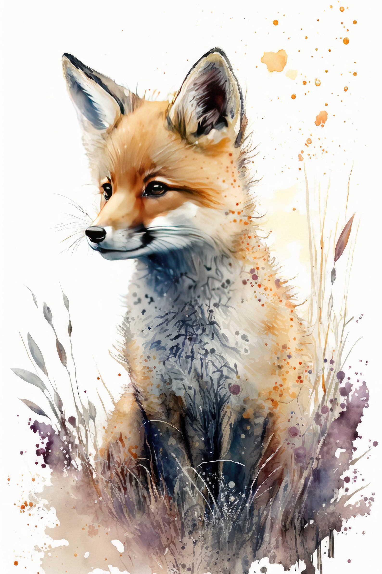 Baby Fox Water Color Painting Housewarming Gift Digital Art - Etsy