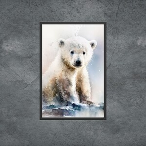 Polar Bear Cub Water Color Painting, Housewarming Gift, Digital Print ...
