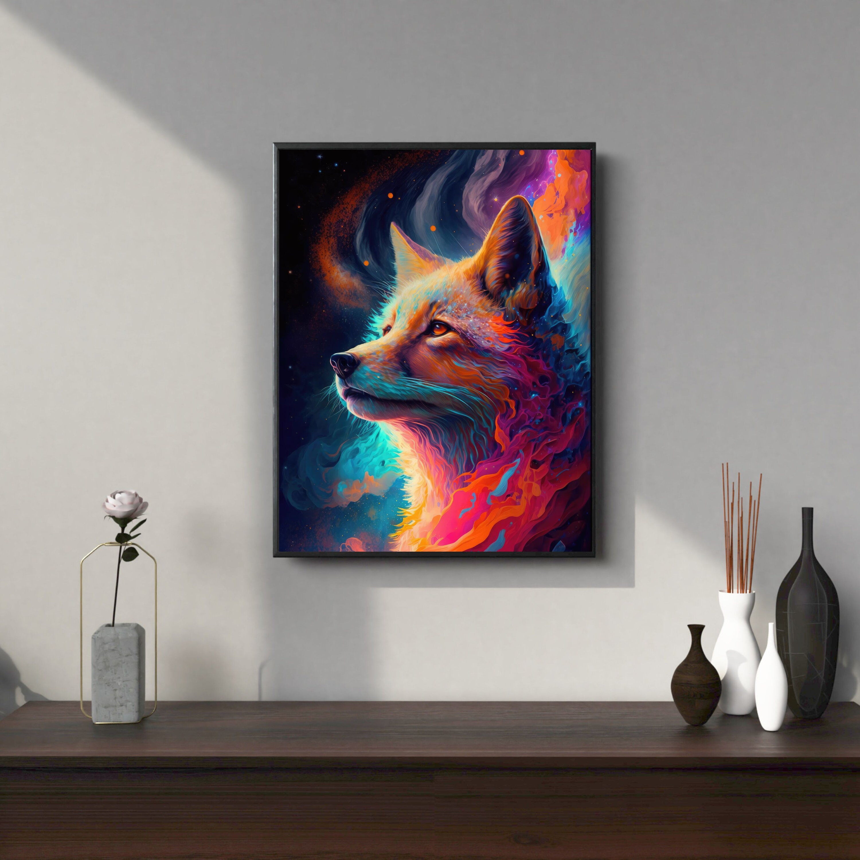 Psychedelic Fox Oil Painting, Digital Art Print, Ai Generated, Wall Art ...