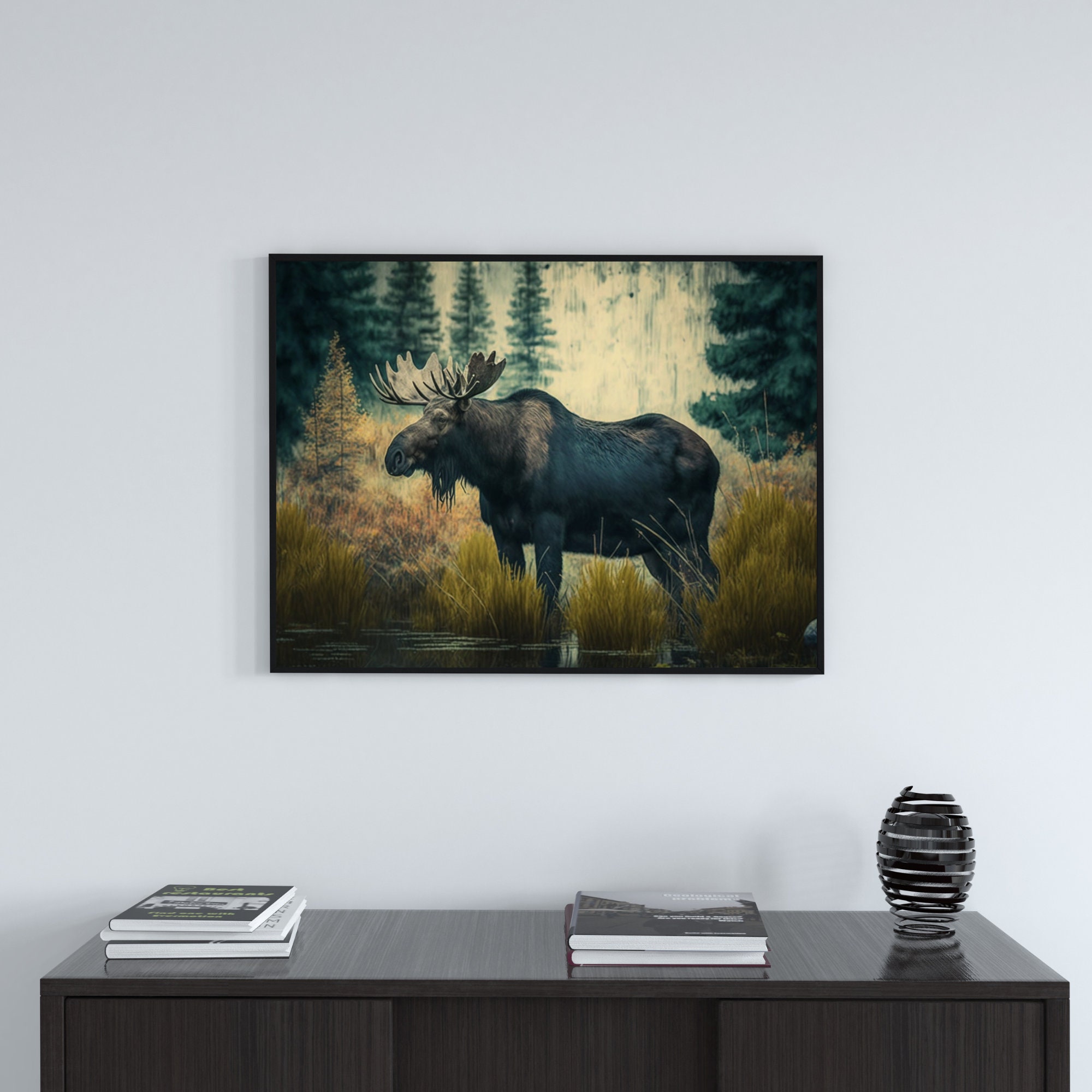 Moose Oil Painting Vintage Print, Vintage Art, Printable Art, Rustic ...
