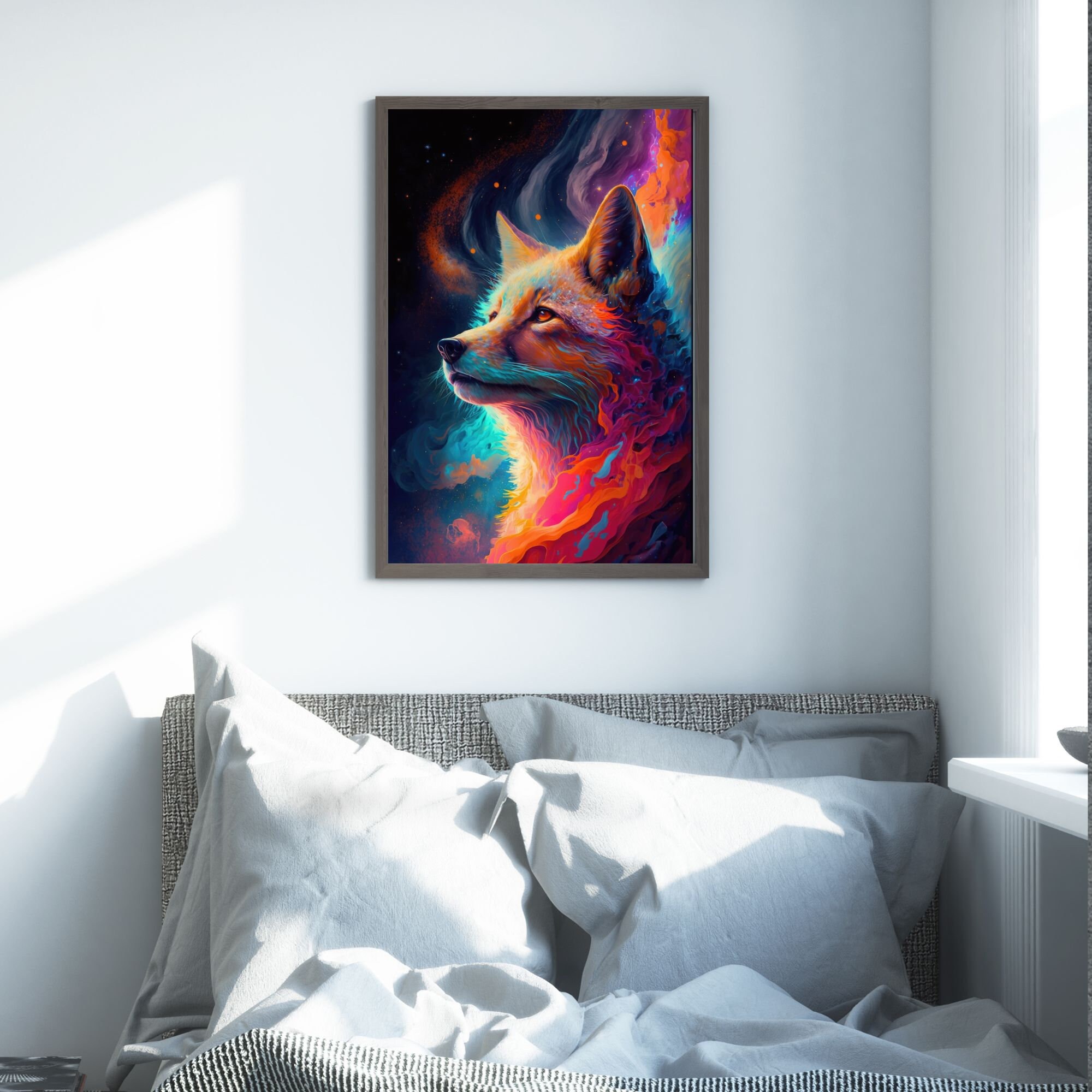 Psychedelic Fox Oil Painting, Digital Art Print, Ai Generated, Wall Art ...