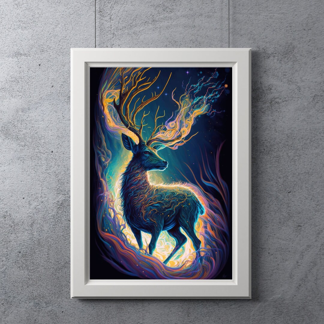 Psychedelic Deer Oil Painting, Digital Art Print, Ai Generated, Wall ...