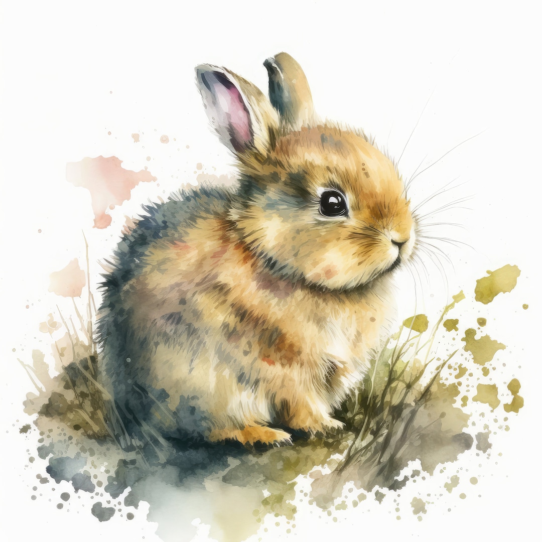 Bunny Water Color Painting, Housewarming Gift, Wall Decor, Digital Art ...