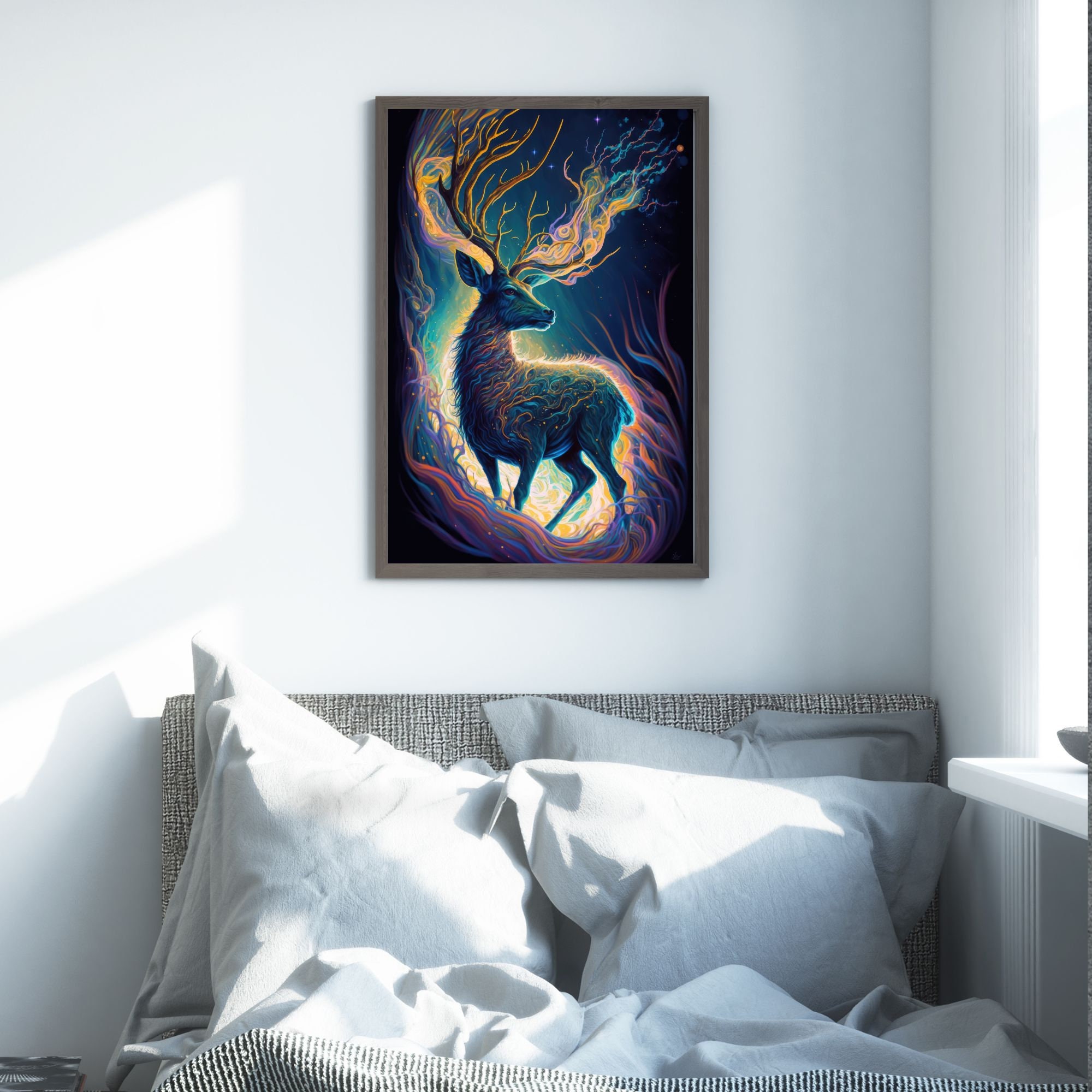 Psychedelic Deer Oil Painting, Digital Art Print, Ai Generated, Wall ...