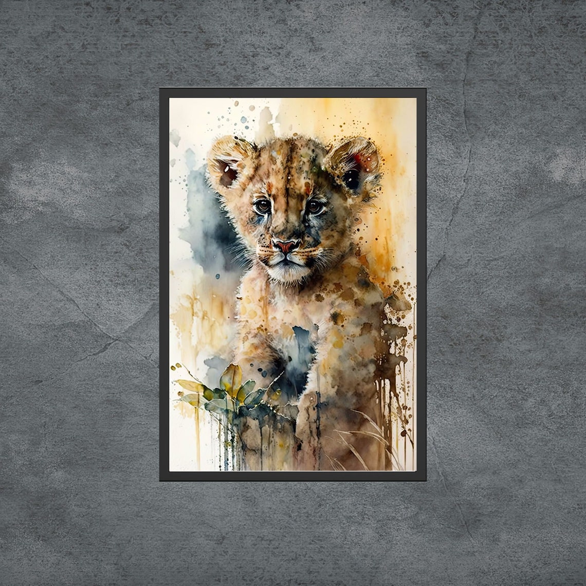 Lion Cub Water Color Painting Housewarming Gift Digital Art - Etsy