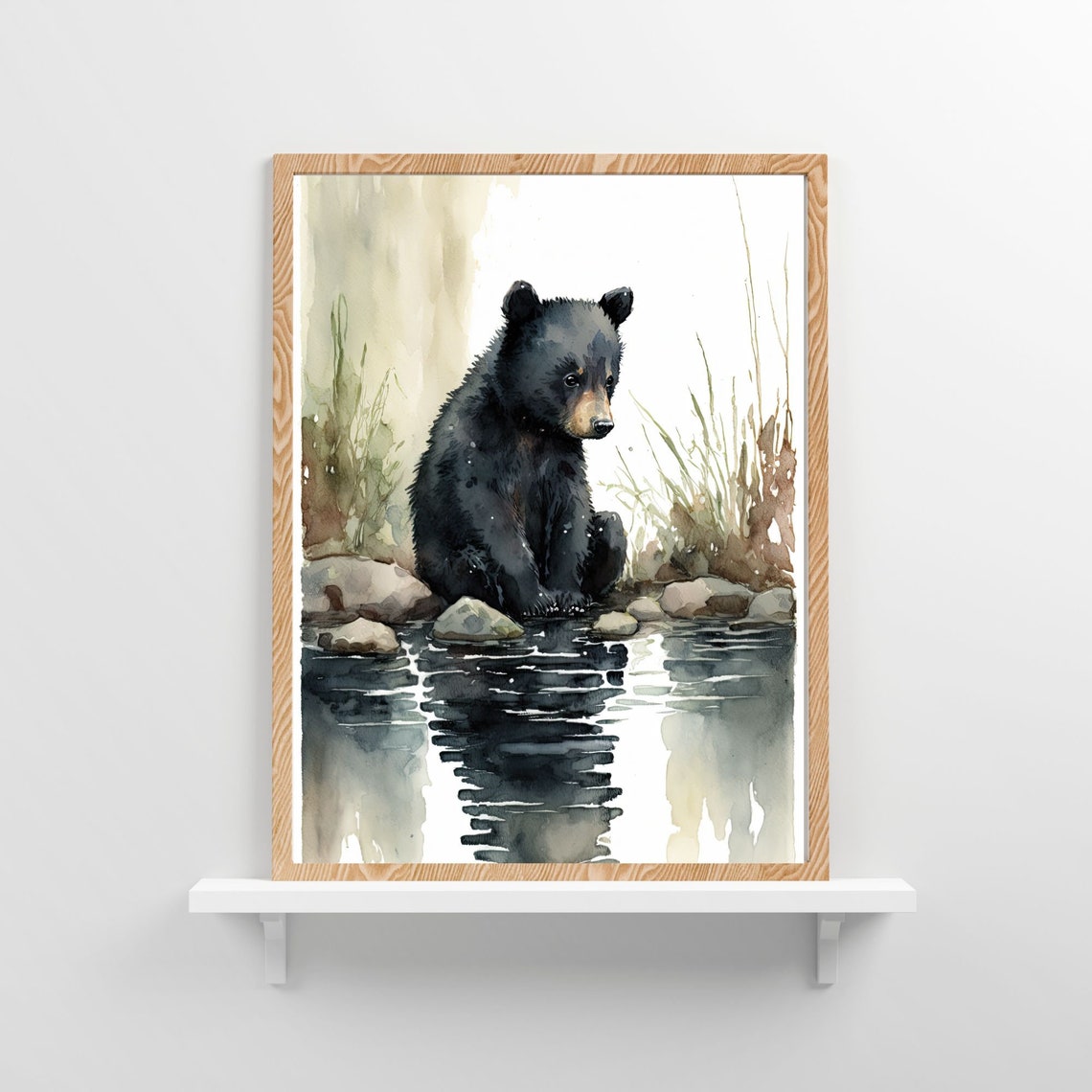 Black Bear Cub Water Color Painting, Housewarming Gift, Digital Art ...