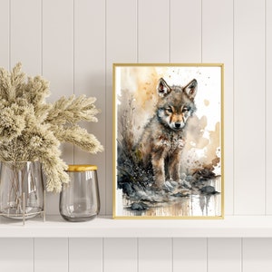 Wolf Cub Water Color Painting, Digital Print, Digital Art, Wall Art ...