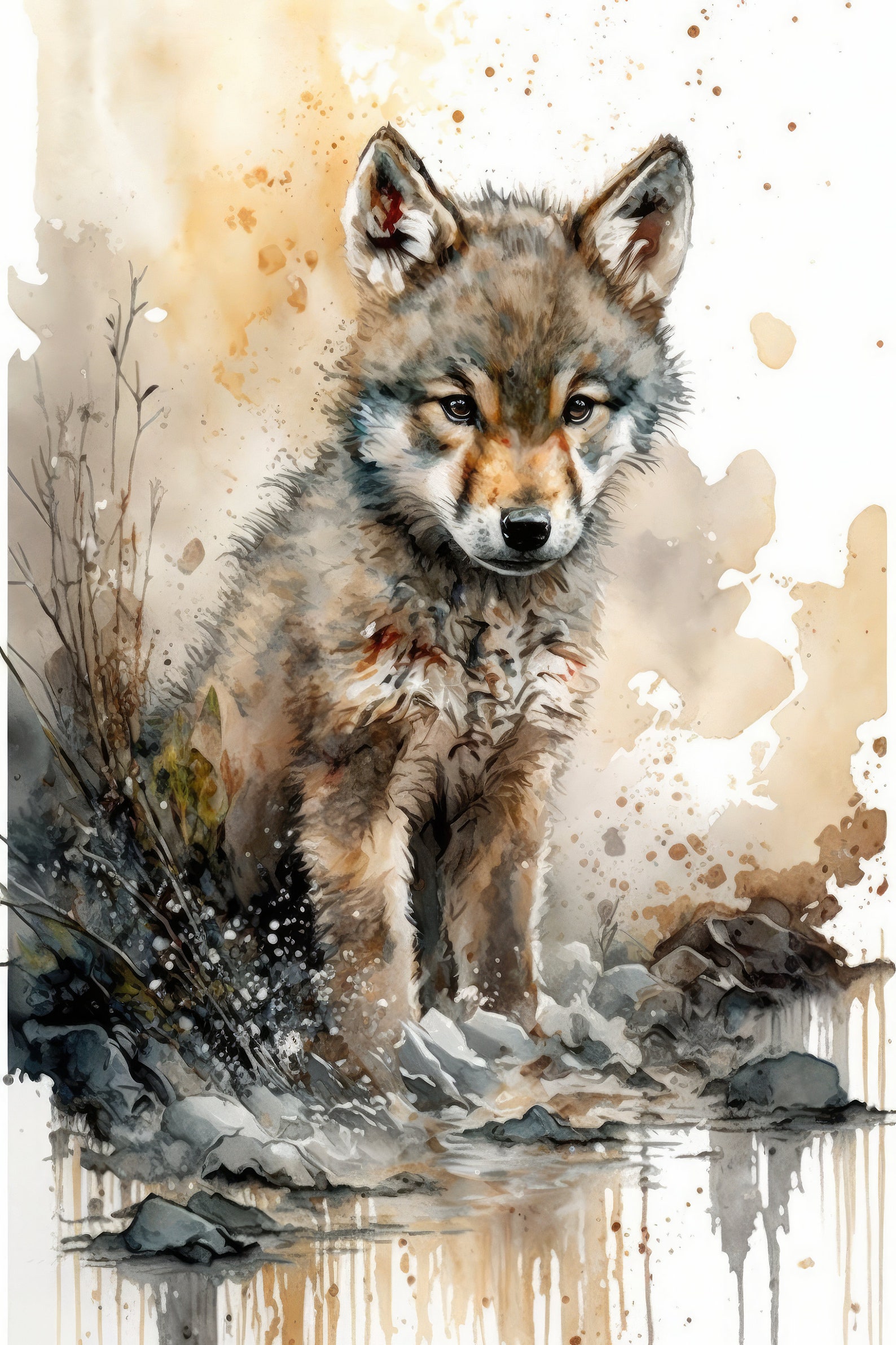 Wolf Cub Water Color Painting Digital Print Digital Art - Etsy