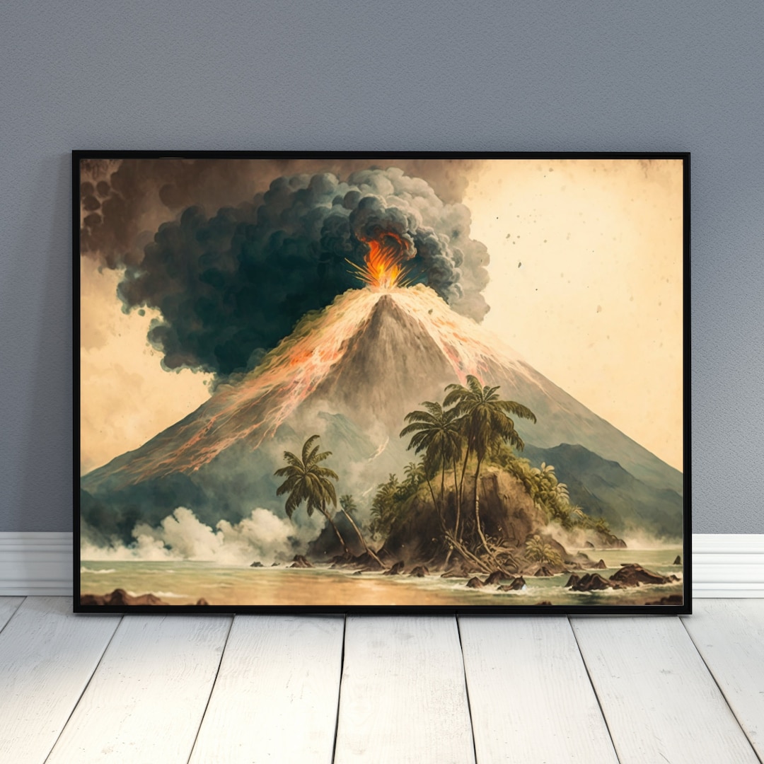 Volcano Oil Painting Vintage Print, Vintage Art, Printable Art, Rustic ...