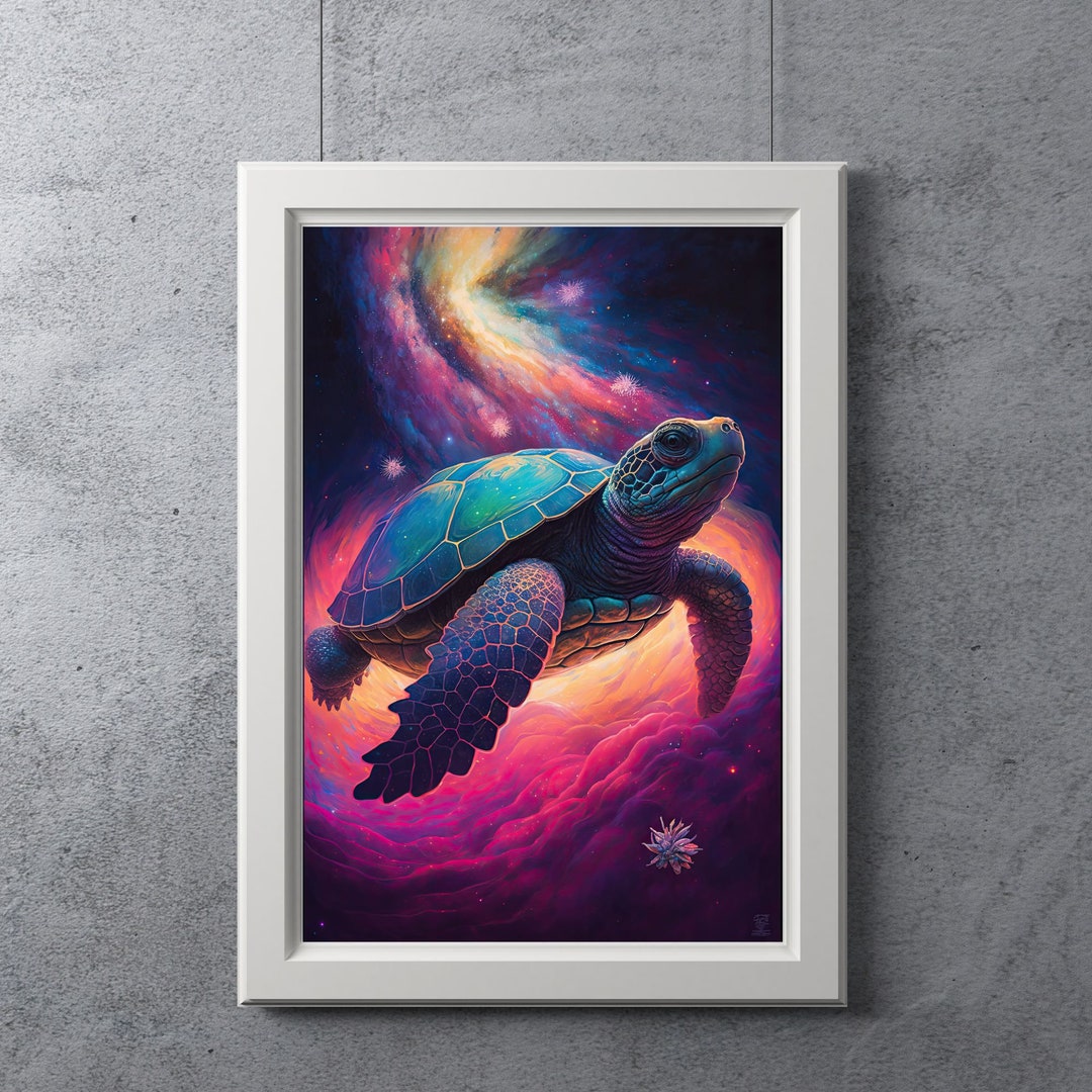 Psychedelic Turtle Oil Painting, Digital Art Print, Ai Generated, Wall ...