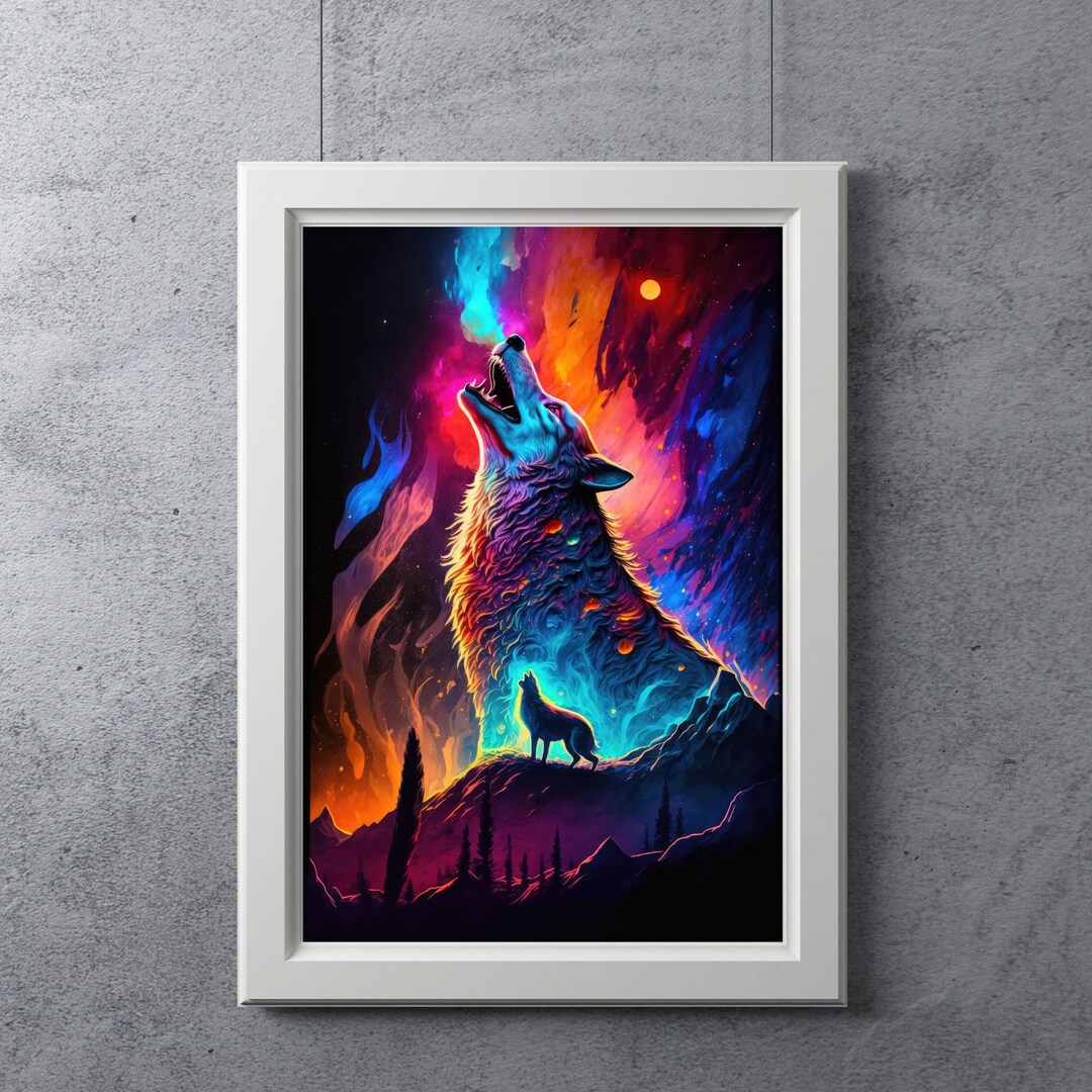 Psychedelic Wolf Oil Painting, Digital Art Print, Ai Generated, Wall ...