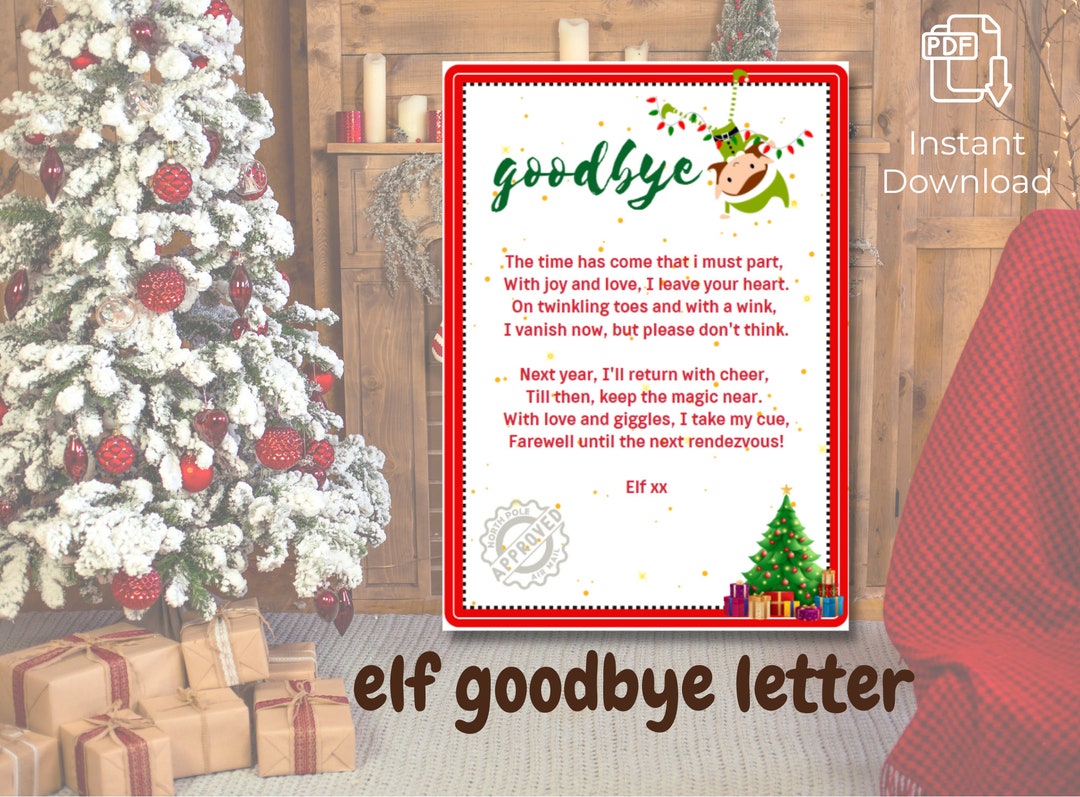 Elf Goodbye Letter, Farewell Elf Letter, Elf Departure Letter, Goodbye ...