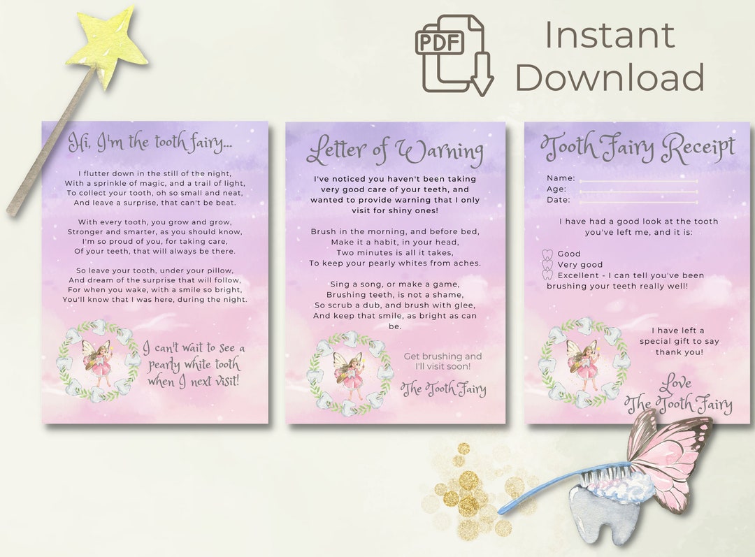 Tooth Fairy Visit Letter, Bundle Pack, Introduction Letter, Warning ...
