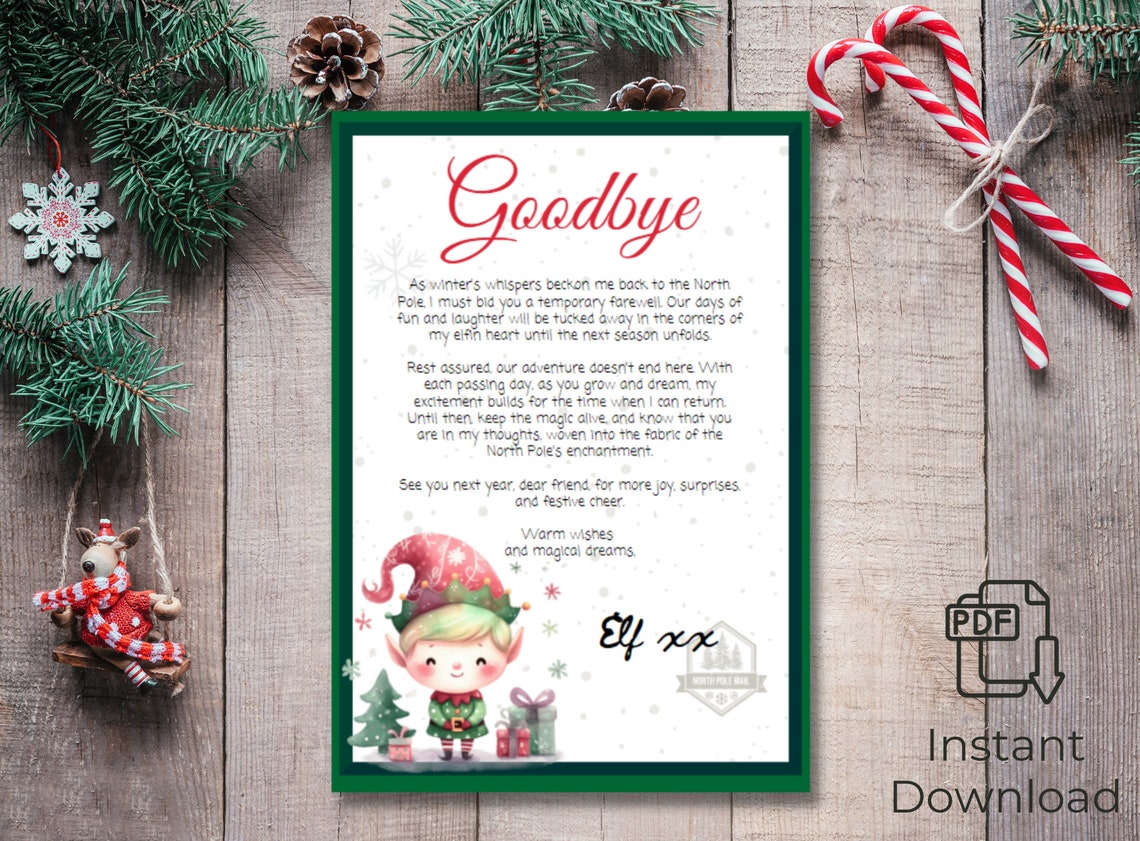 Goodbye Elf Letter, Elf Farewell Letter, Elf Departure Letter, Goodbye ...