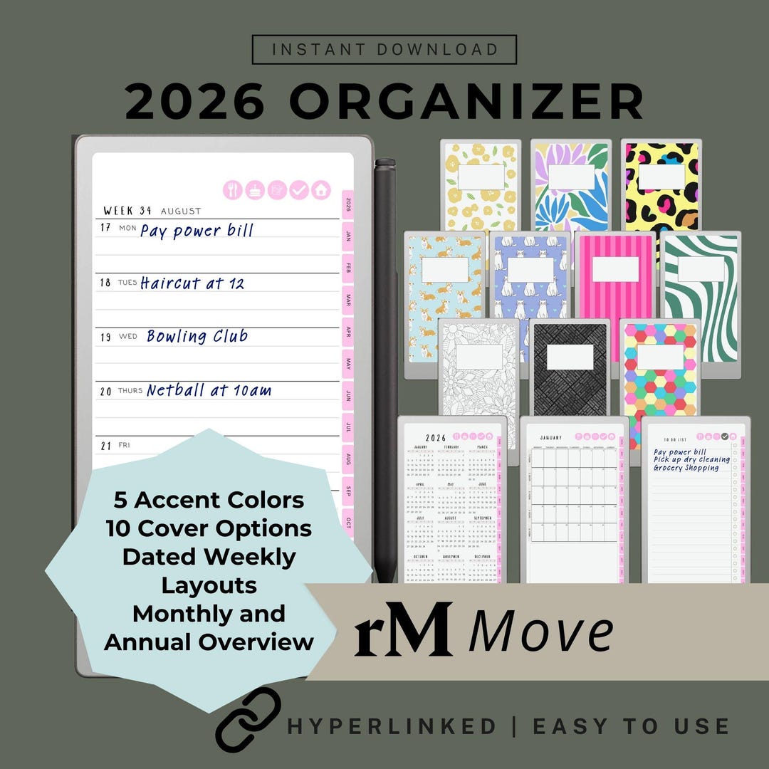 2026 Digital Planner for Remarkable Paper Pro MOVE | Medium Lined ...