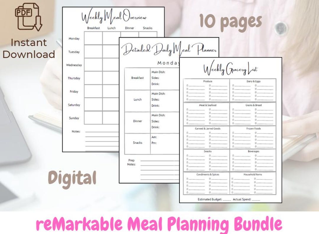 Remarkable Weekly Meal Planner Kit, Digital Menu Planning System ...