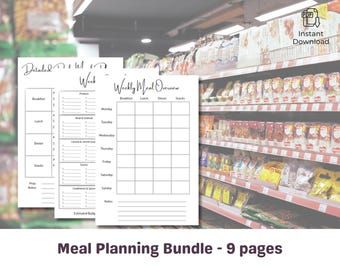 Weekly Meal Planner Printable Bundle Grocery List Menu Planning Instant ...