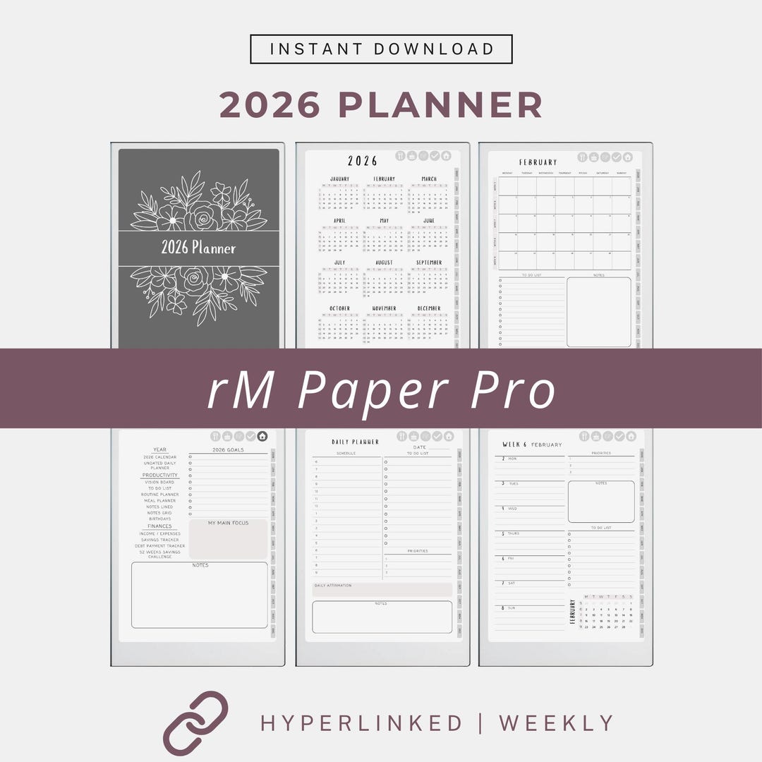 On Sale! 2026 Remarkable Paper Pro Digital Planner Hyperlinked Weekly ...