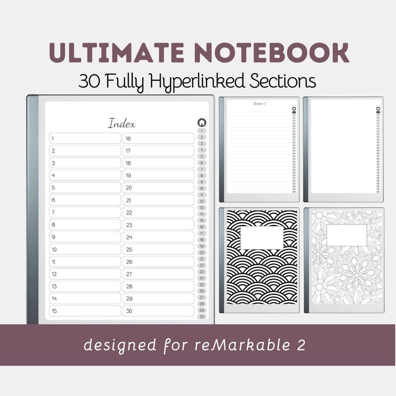 Remarkable 2 Ultimate Notebook | 30 Section Fully Hyperlinked Template ...