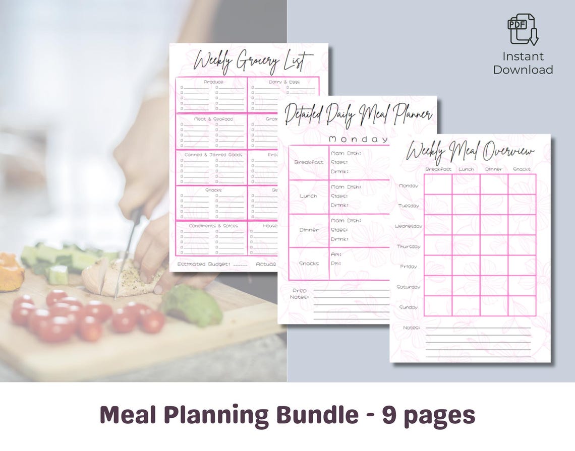 Weekly Meal Planner Printable Bundle Grocery List Menu Planning Instant ...
