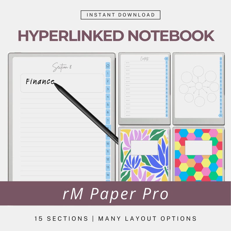 Rm Paper Pro Hyperlinked Notebook 15 Sections | Digital Planner ...