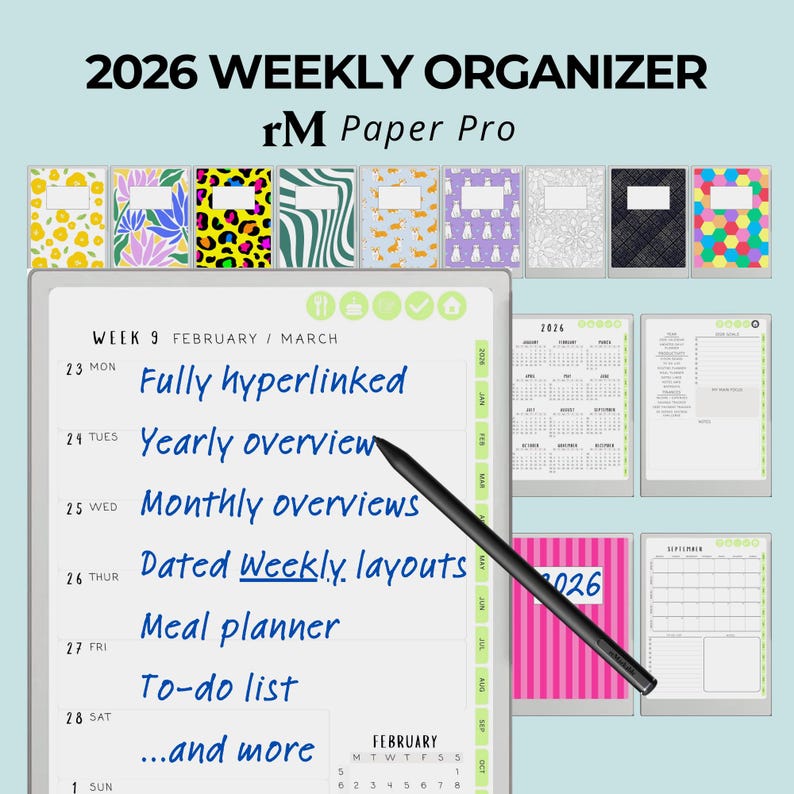 Remarkable Paper Pro Planner 2026 | Hyperlinked Weekly Monthly Digital ...