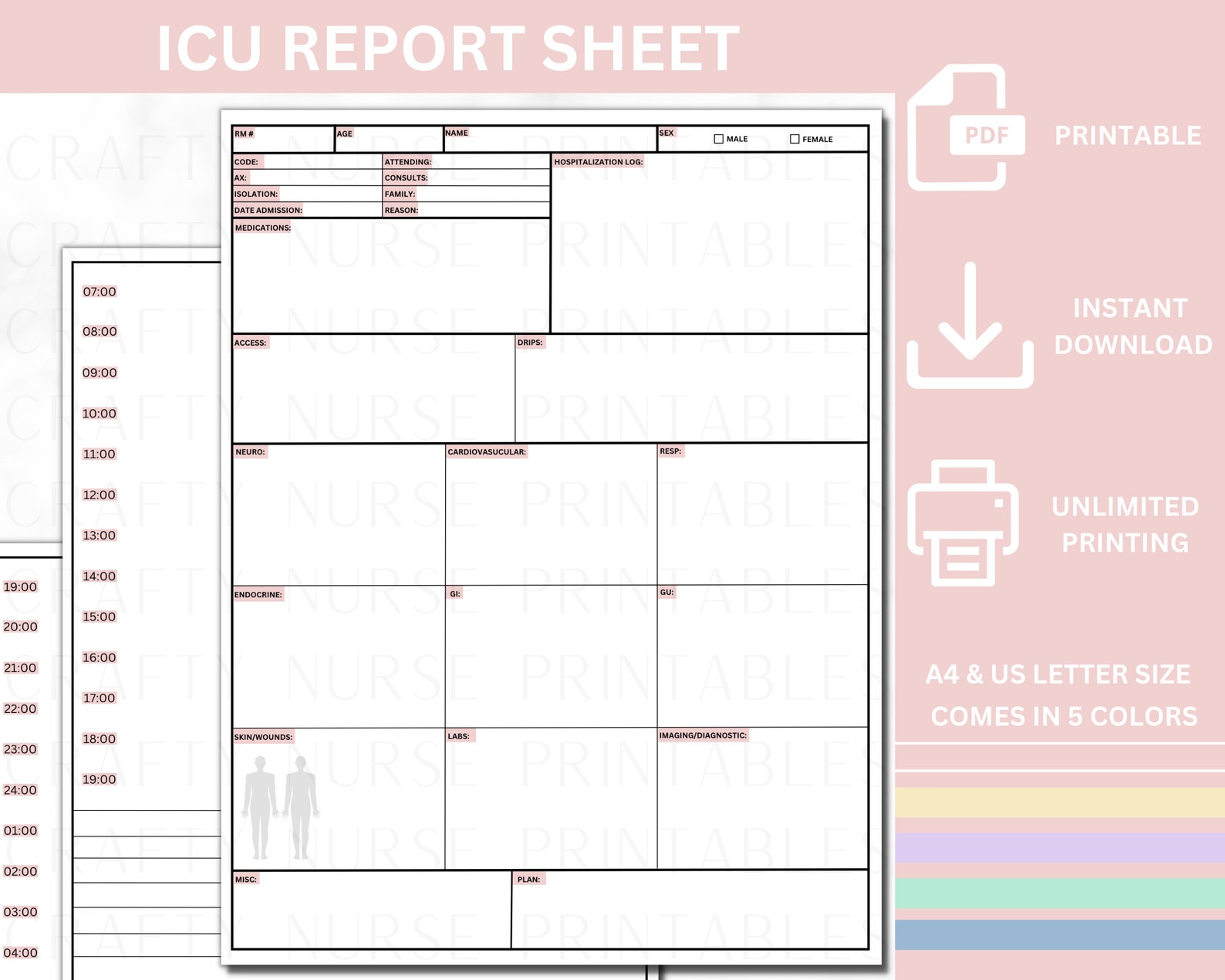 ICU Report Sheet, Nurse Report Sheet, Nursing Report Sheet, RN Report ...