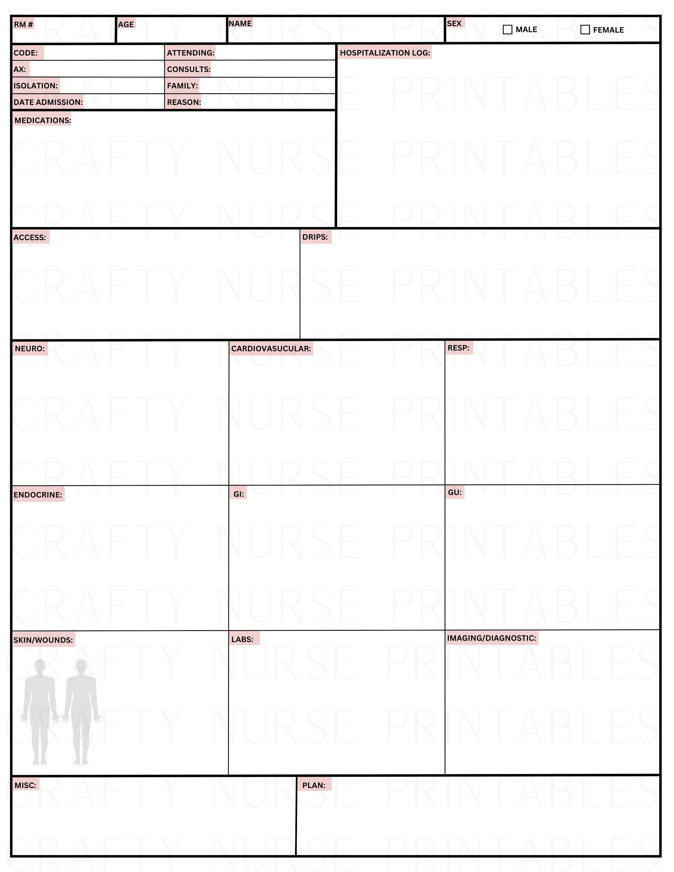 ICU Report Sheet, Nurse Report Sheet, Nursing Report Sheet, RN Report ...