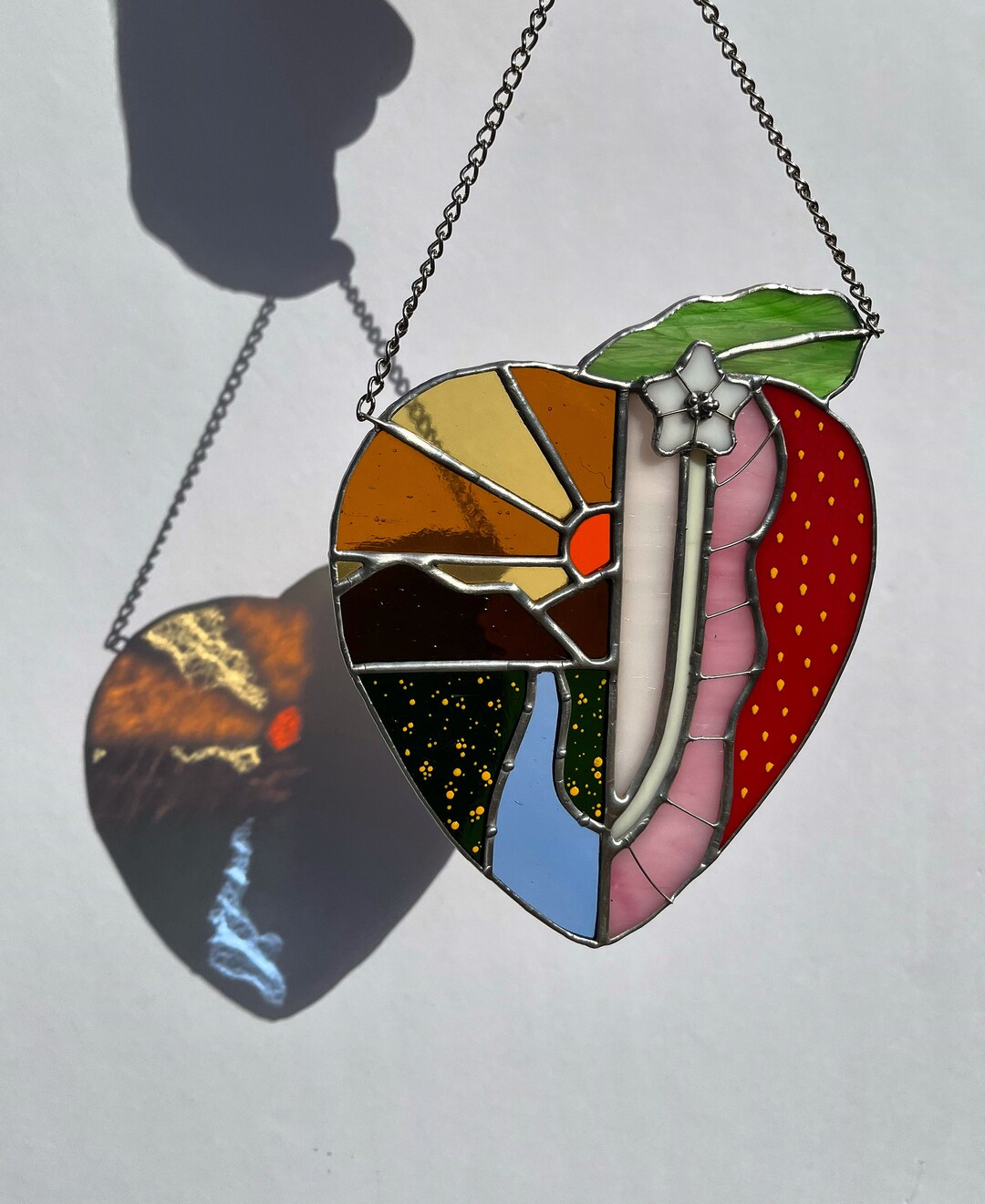 Berry Stained Glass Suncatcher Summer Sunrise Strawberry Landscape ...