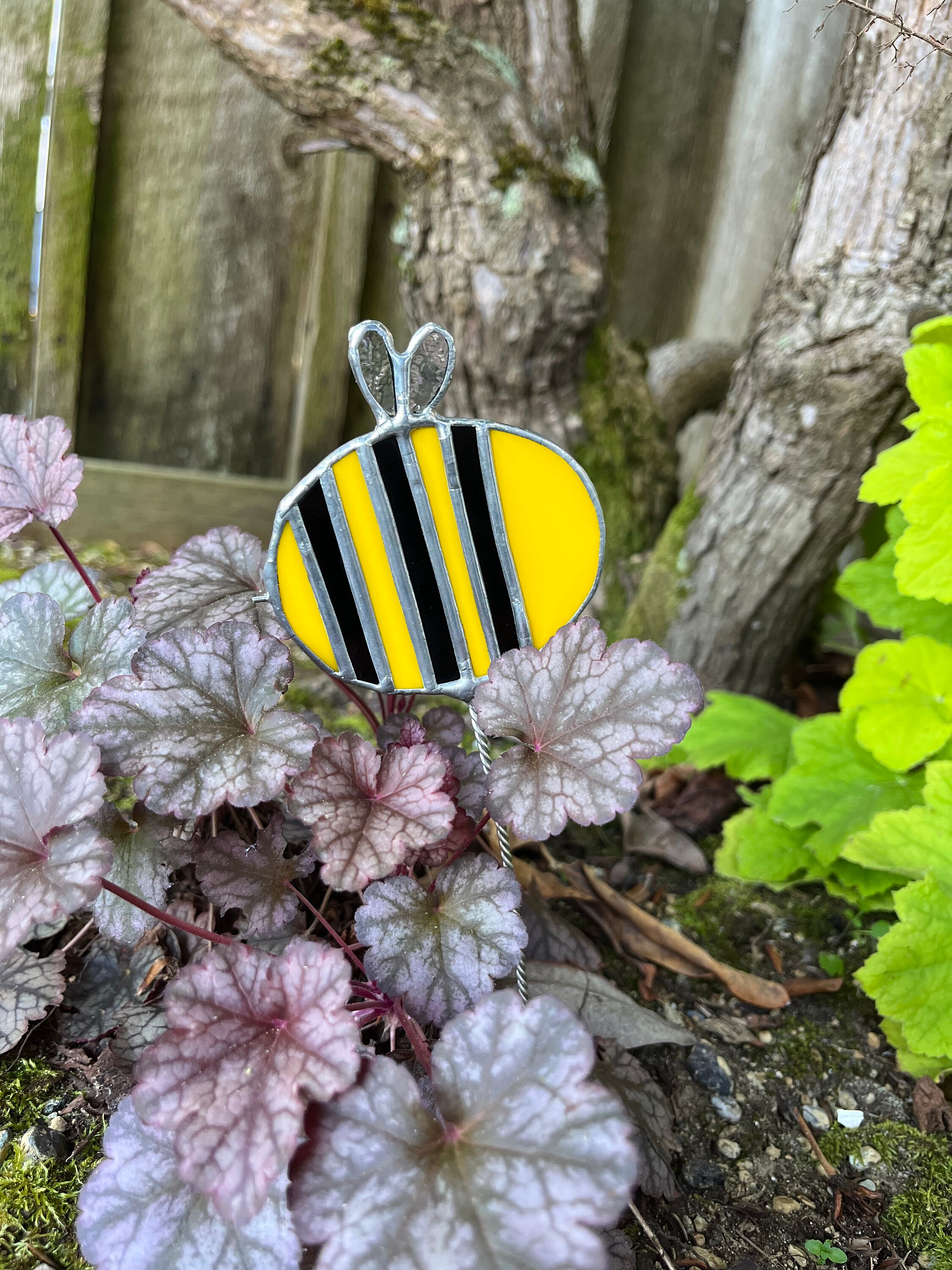 Bumble Bee Planter Stake Stained Glass Chunky Animal Bug Plant ...