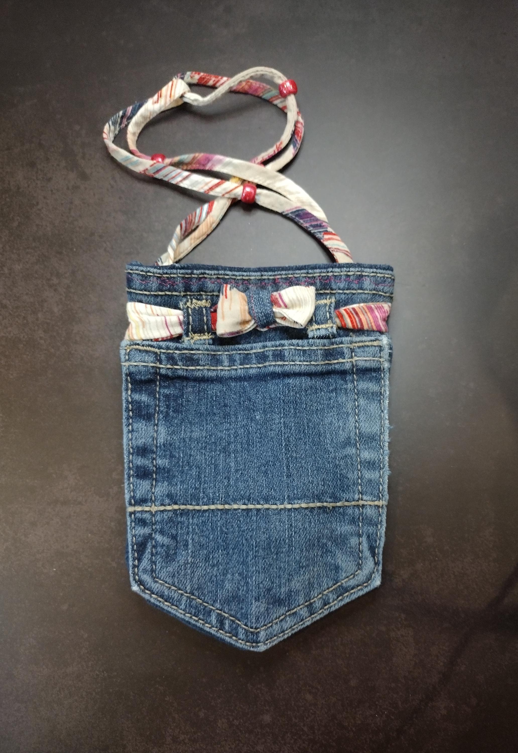 Boho Chic Upcycled Denim Pocket Top Handle Handbag, Multi-colored ...