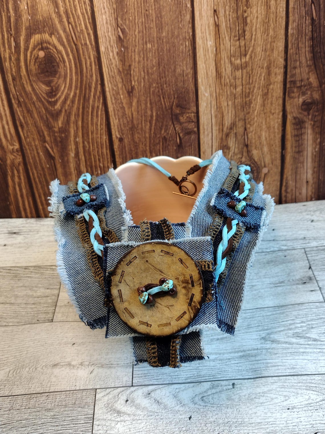 Western Denim and Turquoise Jewelry Set, Statement Necklace, Upcycled ...