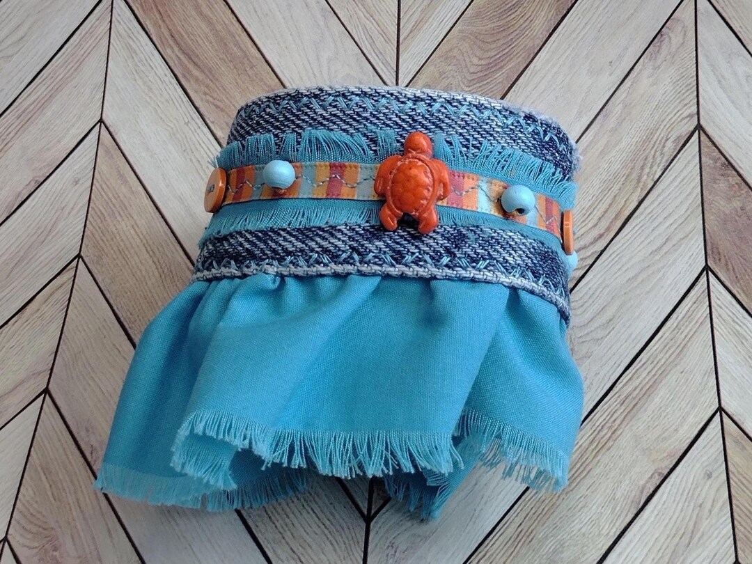 Upcycled Denim Orange Sea Turtle Wide Cuff Bracelet, Turtle Lover Gift ...