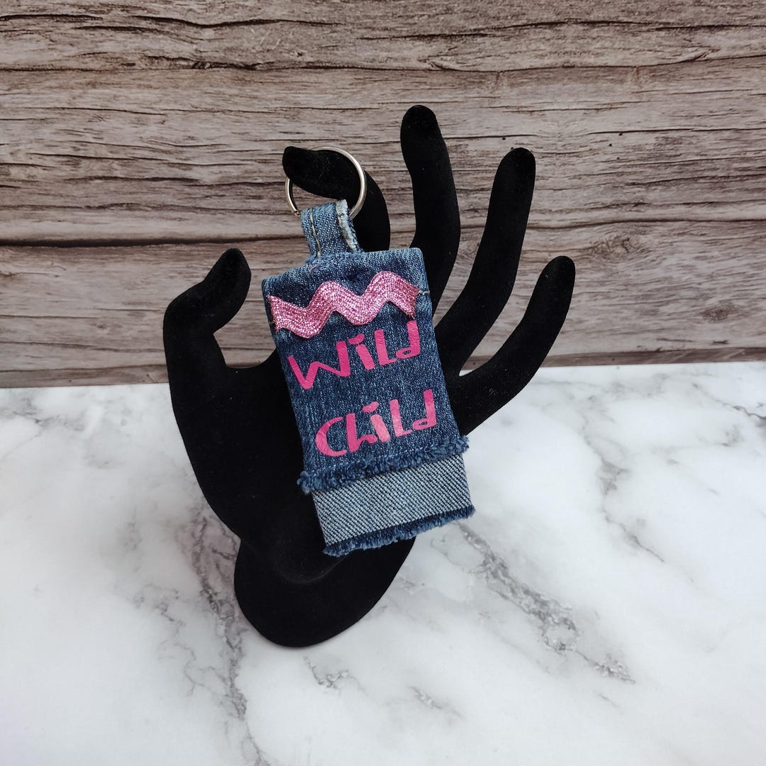 Denim Keychain, Boho Style Upcycled Denim Wild Child Keyring, Fabric ...