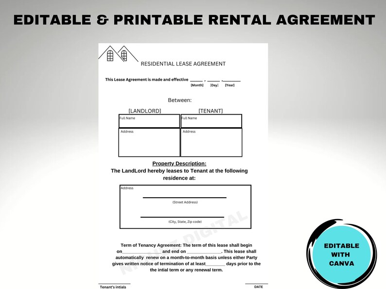 Basic Residential Lease Agreement Template: Printable & Editable (canva ...