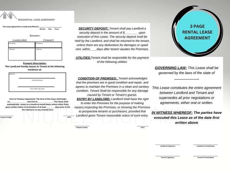 Basic Residential Lease Agreement Template: Printable & Editable (canva ...