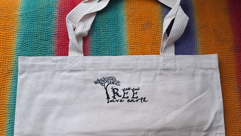 Calico Tote Bag stop Pollution Eco Green Message - Etsy